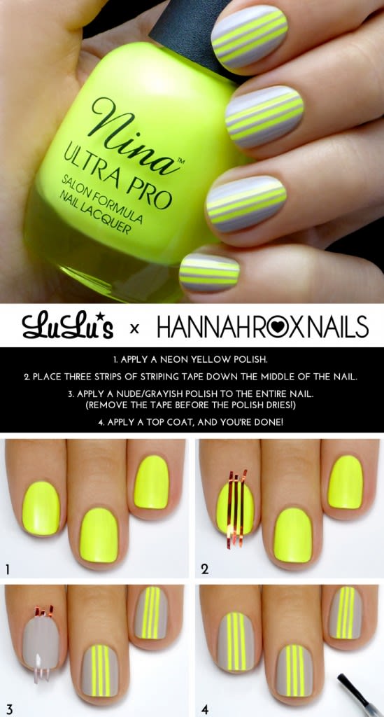 Mani Monday: Gray and Neon Yellow Striped Mani Tutorial | Lulus Blog