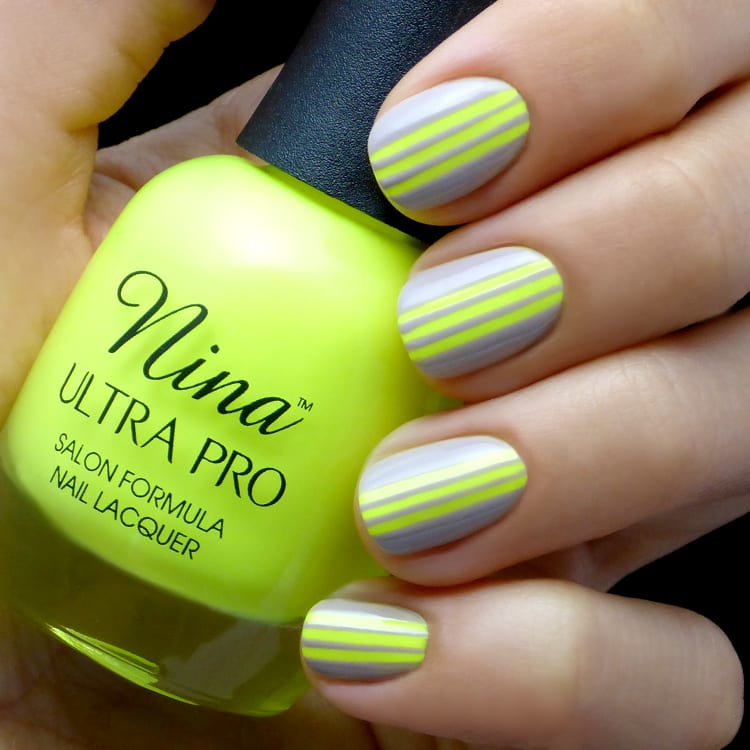 Mani Monday: Gray and Neon Yellow Striped Mani Tutorial | Lulus Blog