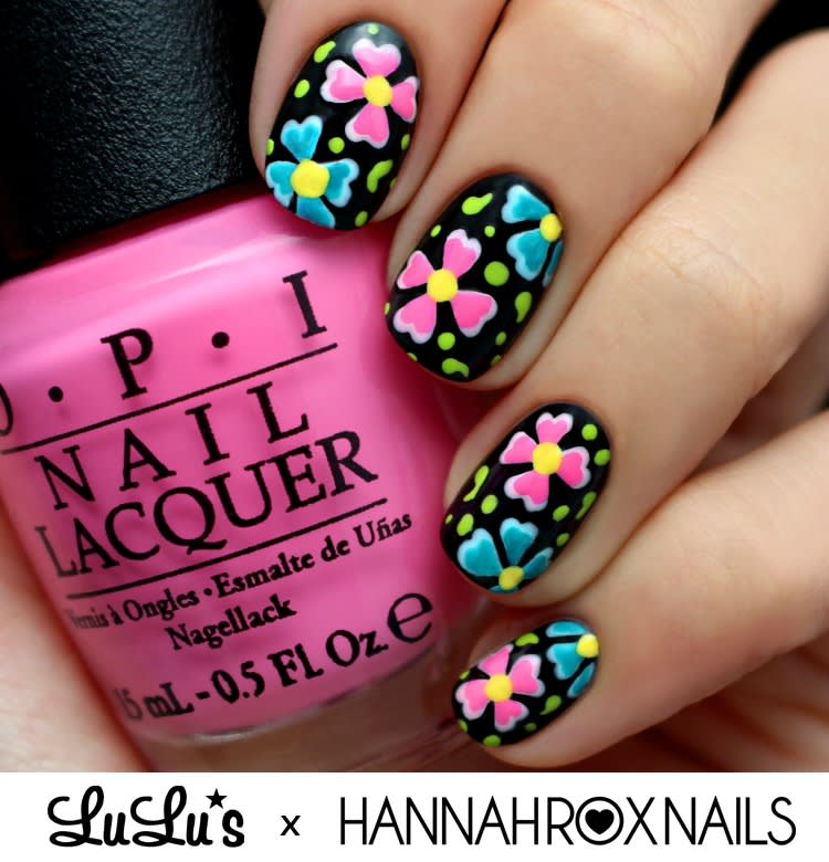 Mani Monday: Black Multi-Color Floral Mani Tutorial - Lulus.com Fashion ...