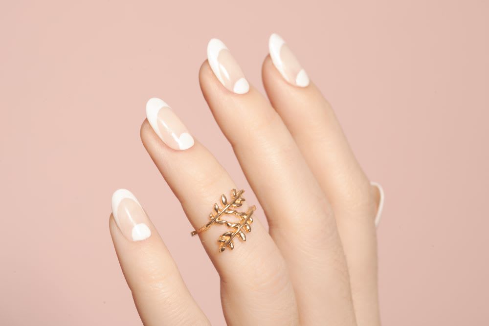 Wedding Ready White Half Moon Nails With French Tips