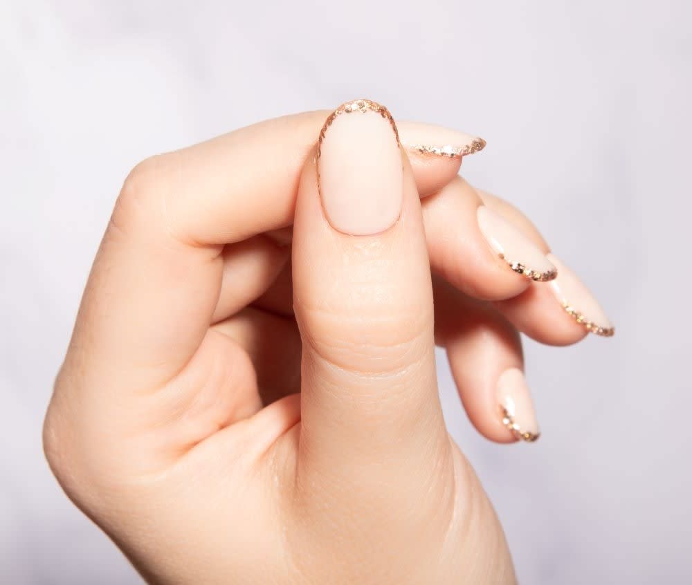 Pink and Gold Nail Designs: Bridal Nails with Glitter Border - Lulus ...