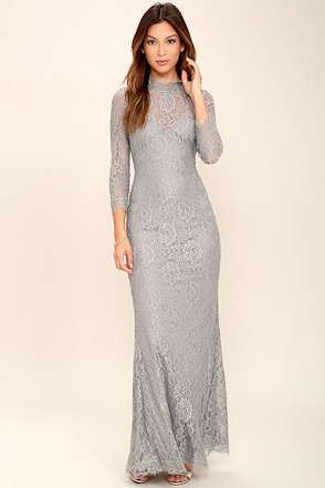 Stunning Lace Maxi Dress - Light Grey Lace Dress - Mermaid Maxi Dress ...