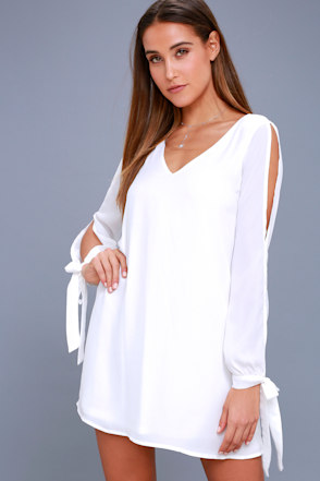 Chic White Dress - Shift Dress - Cold Shoulder Dress