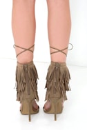 Cute Taupe Heels - Fringe Heels - High Heel Sandals - $34.00