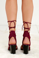 Cute Wine Red Heels - Lace-Up Heels - Caged Heels - $39.00