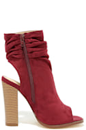 Chic Wine Red Booties - Peep-Toe Booties - Vegan Suede Booties - $40.00