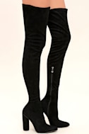 Sexy Black Thigh High Boots - Vegan Suede Thigh High Boots - OTK Boots ...