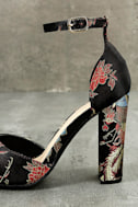 Cool Black Heels - Brocade Heels - Ankle Strap Heels - Satin Heels - $33.00