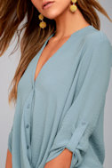 Chic Slate Blue Top - Button-Up Top - High-Low Top