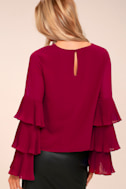 Chic Burgundy Top - Long Sleeve Top - Pleated Sleeve Top