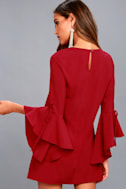 Chic Red Dress - Flounce Sleeve Dress - Shift Dress