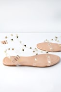 Trendy Nude Lucite Sandals - Studded Sandals - Vegan Sandals