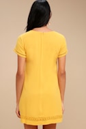 Lovely Yellow Dress - Shift Dress - Embroidered Dress