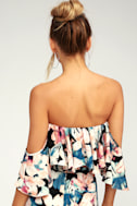 Cute Black Tropical Print Top - Cropped Off-the-Shoulder Top