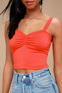 Cute Crop Top - Red Ruffled Top - Coral Red Top