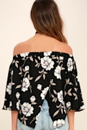 Cute Black Floral Print Top - Off-the-Shoulder Top - Print Top - $39.00