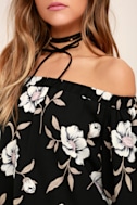 Cute Black Floral Print Top - Off-the-Shoulder Top - Print Top - $39.00