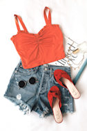 Cute Crop Top - Red Ruffled Top - Coral Red Top