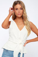 Adelyn Rae Landra - White Sleeveless Top - Tie-Front Top