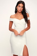 Chic White Dress - Off-the-Shoulder Dress - Bodycon Dress