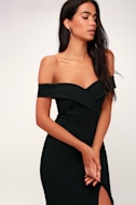 Chic Black Dress - Off-the-Shoulder Dress - Bodycon Dress - LBD
