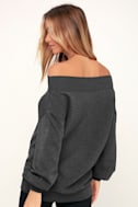 Others Follow Wildflower - Off-the-Shoulder Sweatshirt - Grey Top