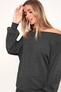 Others Follow Wildflower - Off-the-Shoulder Sweatshirt - Grey Top