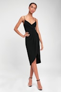 Sexy Black Dress - Surplice Dress - Surplice Midi Dress - LBD