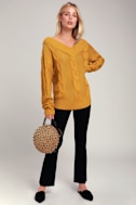 RD Style Sweater - Golden Yellow Sweater - V-Neck Sweater