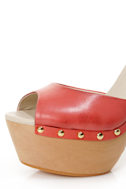 Mojo Moxy Candy Apple Red Wooden Platform Heels - $89.00