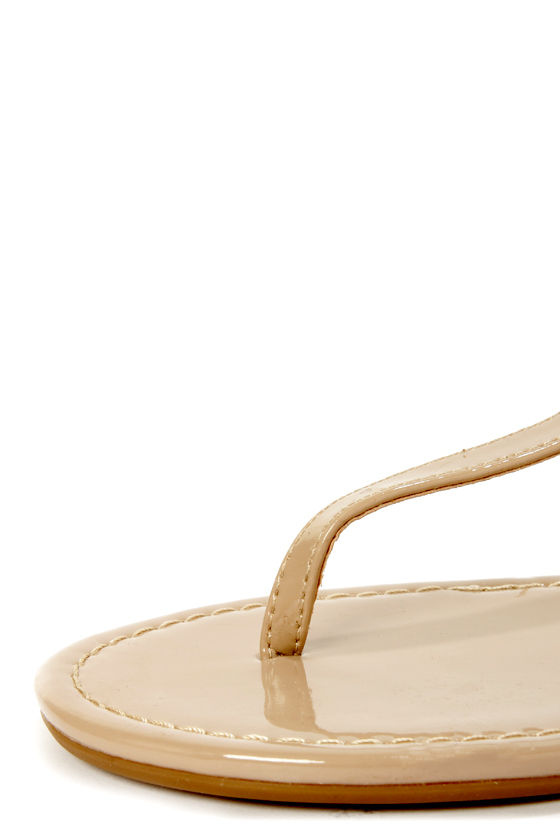 City Classified Indigo Dark Beige Patent T-Strap Thong Sandals - $15.00