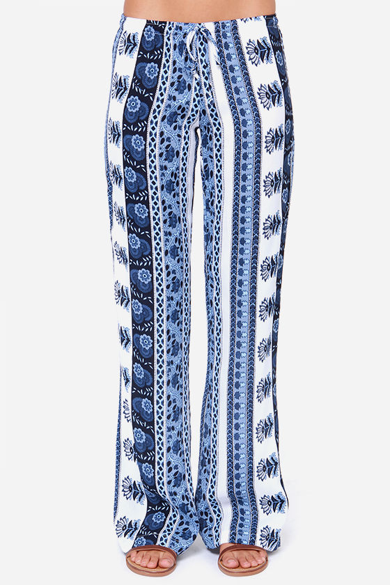 Lucy Love New Delhi Pants - Blue Print Pants - Drawstring Pants - $55.00