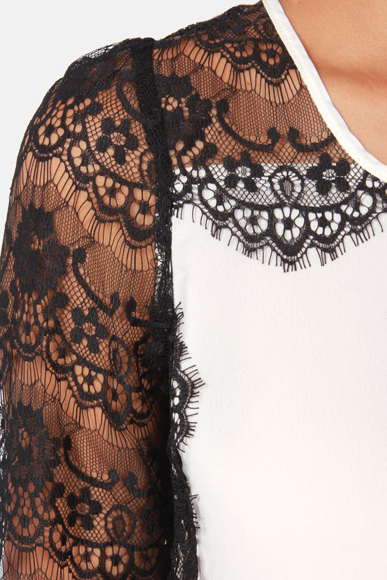 Pretty Ivory Top Black Top Lace Top 4000