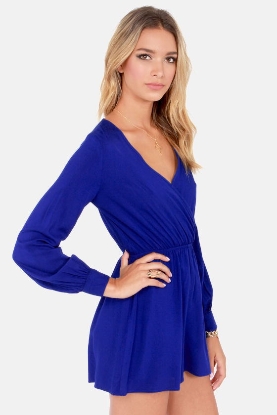 Cute Royal Blue Romper - Long Sleeve Romper - $42.00