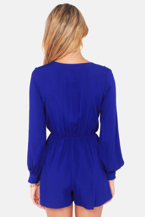 Cute Royal Blue Romper - Long Sleeve Romper - $42.00