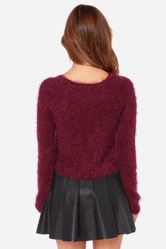 Cute Burgundy Sweater - Cropped Sweater - Fuzzy Sweater - $34.00