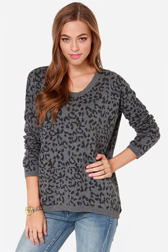 Hurley Bodie Sweater - Grey Sweater - Leopard Print Sweater - $55.00
