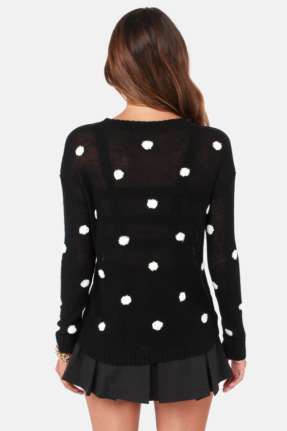 Cute Black Sweater - Polka Dot Sweater - Knit Sweater - $45.00