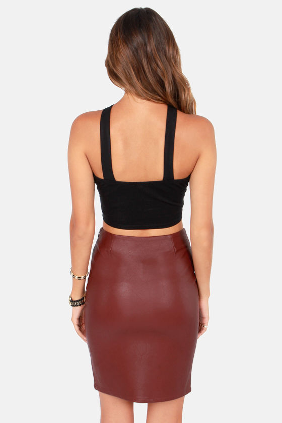Cute Burgundy Skirt Vegan Leather Skirt Pencil Skirt 49 00