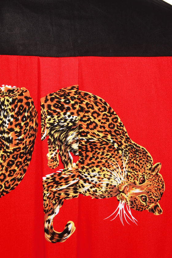 Animal Print Top - Leopard Blouse - Red Top - Long Sleeve Top - $71.00
