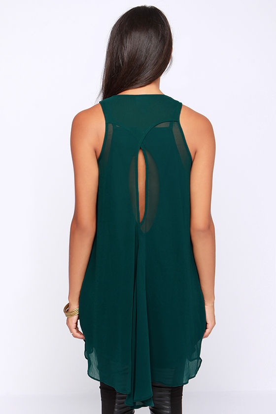 Dark Green Tunic - Beaded Tunic - Tunic Top - $82.00