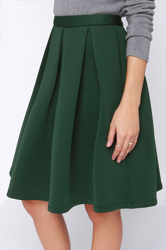 Chic Pleated Skirt - Flared Skirt - Green Skirt - $59.00