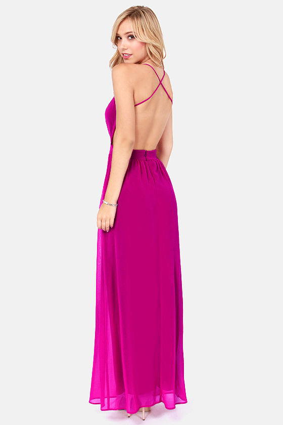 Sexy Backless Dress Magenta Dress Maxi Dress 49 00