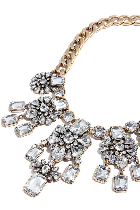 Pretty Gold Necklace - Rhinestone Necklace - Statement Necklace - $40.00