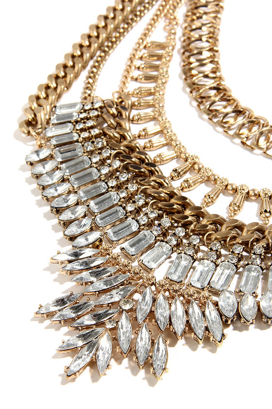 Pretty Gold Necklace - Rhinestone Necklace - Statement Necklace - $38.00