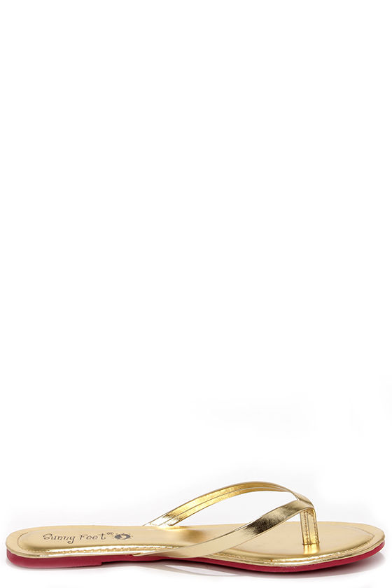 Cute Gold Flip Flops - Gold Thongs - Thong Sandals - $12.00
