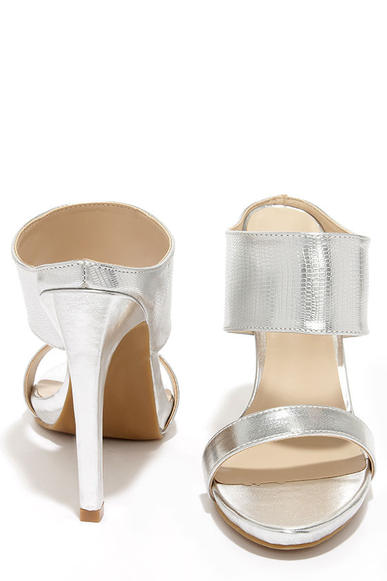 Cute Silver Mules Peep Toe Heels Mules Silver Heels 31 00