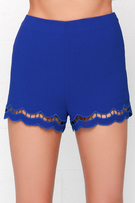 Cute Royal Blue Shorts - High-Waisted Shorts - $40.00