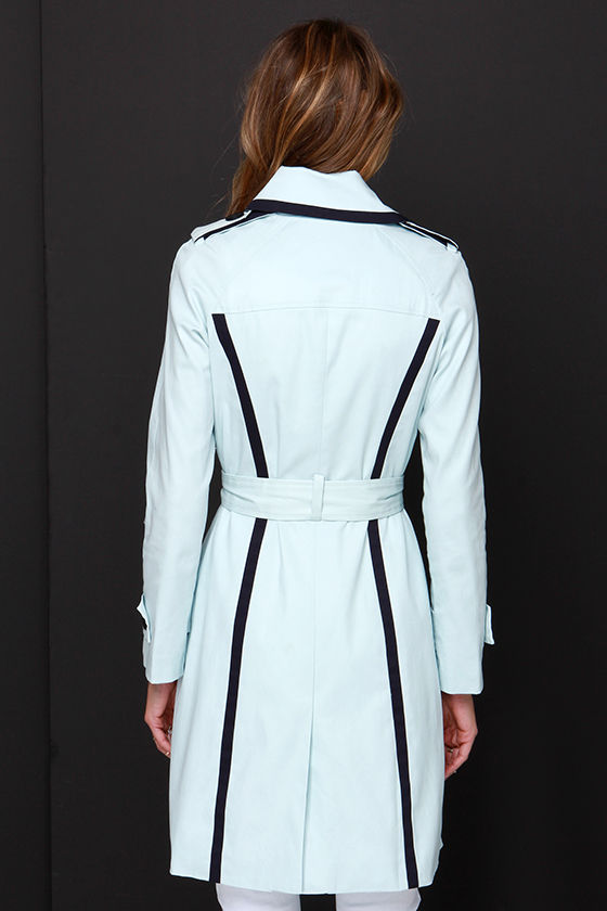 Chic Light Blue Coat - Trench Coat - Button-Up Coat - $156.00