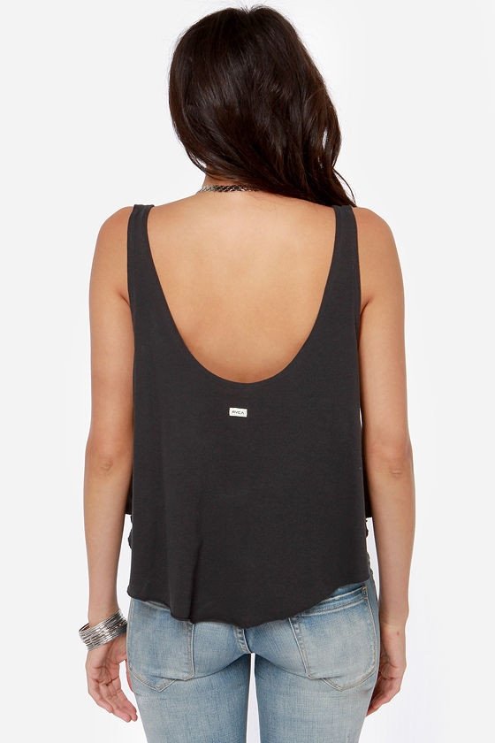RVCA Label Drape - Black Tank Top - Black Top - $24.00